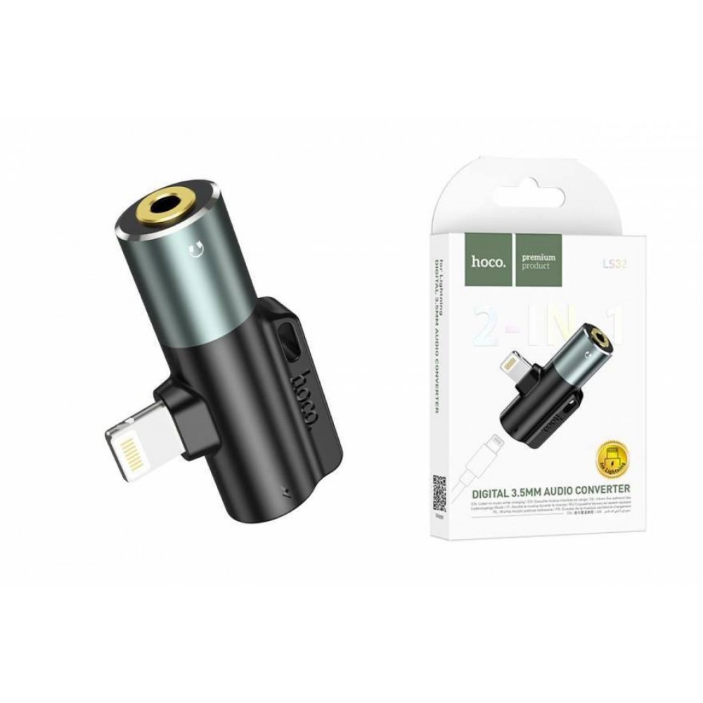 Adaptor Hoco LS32 Lightning (mascul) la Lightning (femă)/AUX gri